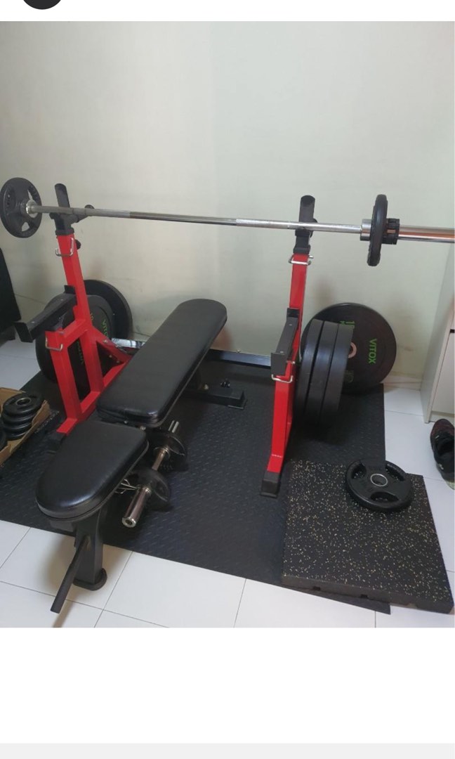 Home Gym barbell, bench snd squat rack set, Sports Equipment, Exercise ...