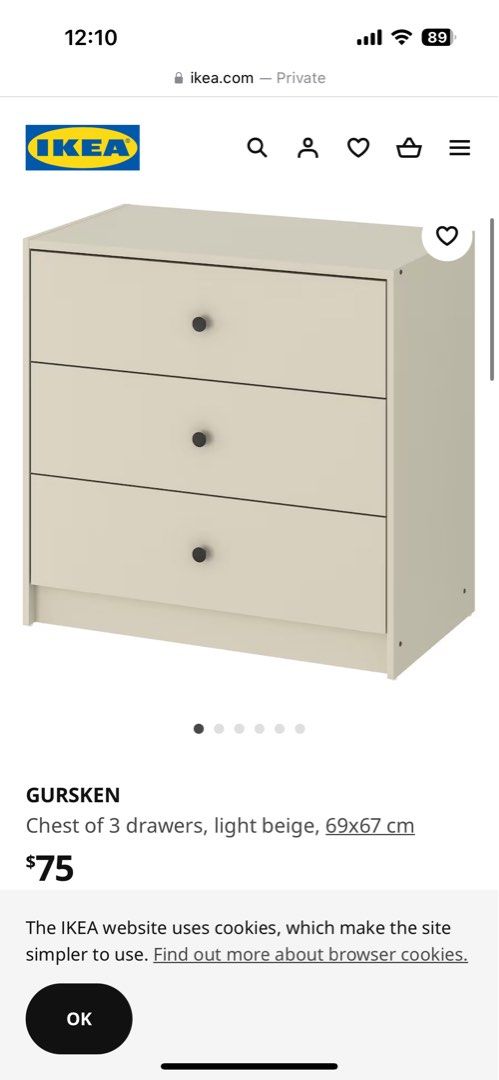 IKEA GURSKEN 3 DRAWER CABINET, Furniture & Home Living, Furniture ...