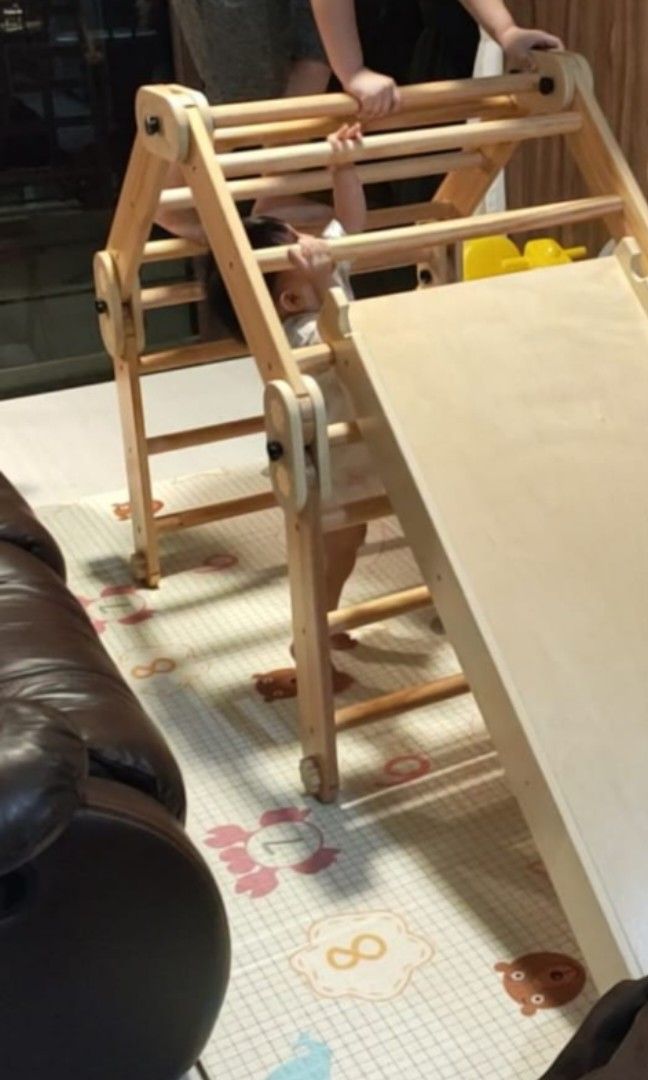 Large Double Pikler Triangle with Slide and Rock climbing ramp, Babies ...