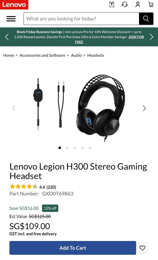 Lenovo Legion H300 Stereo Gaming Headset, Audio, Headphones & Headsets ...