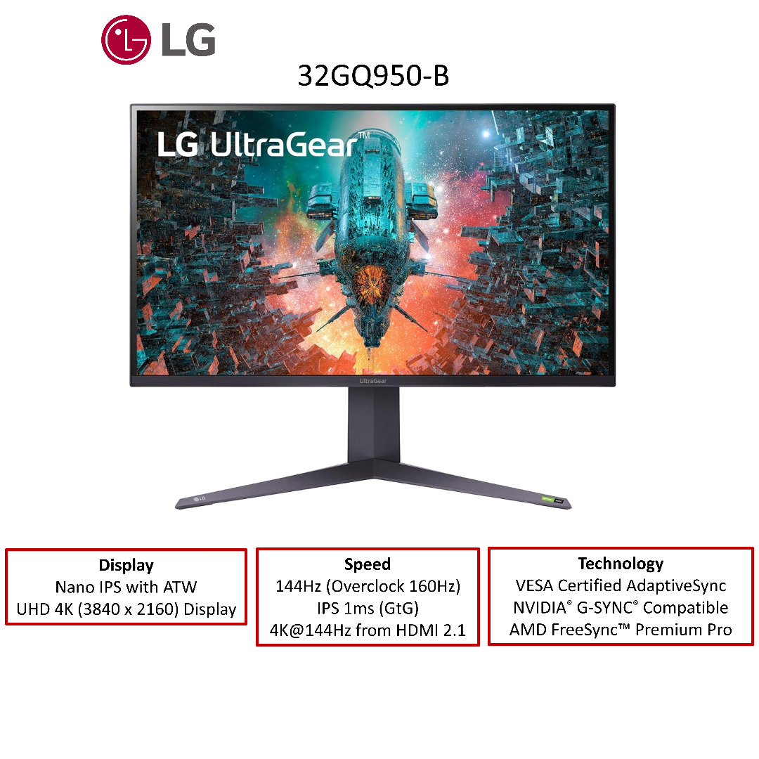 LG 32GQ950 Ultragear UHD (3840 x 2160) Nano IPS Gaming Monitor with 1ms (GtG) Response Time ...