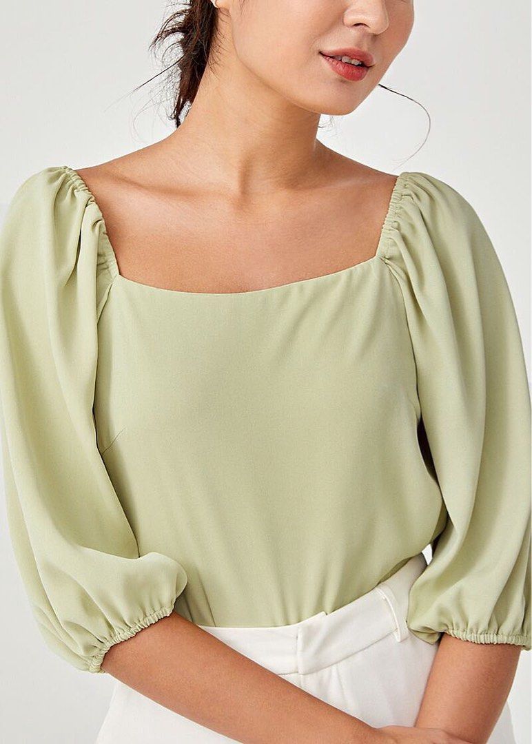 Love Bonito Malwena Puff Sleeve Blouse Top - Mint, Women's Fashion ...