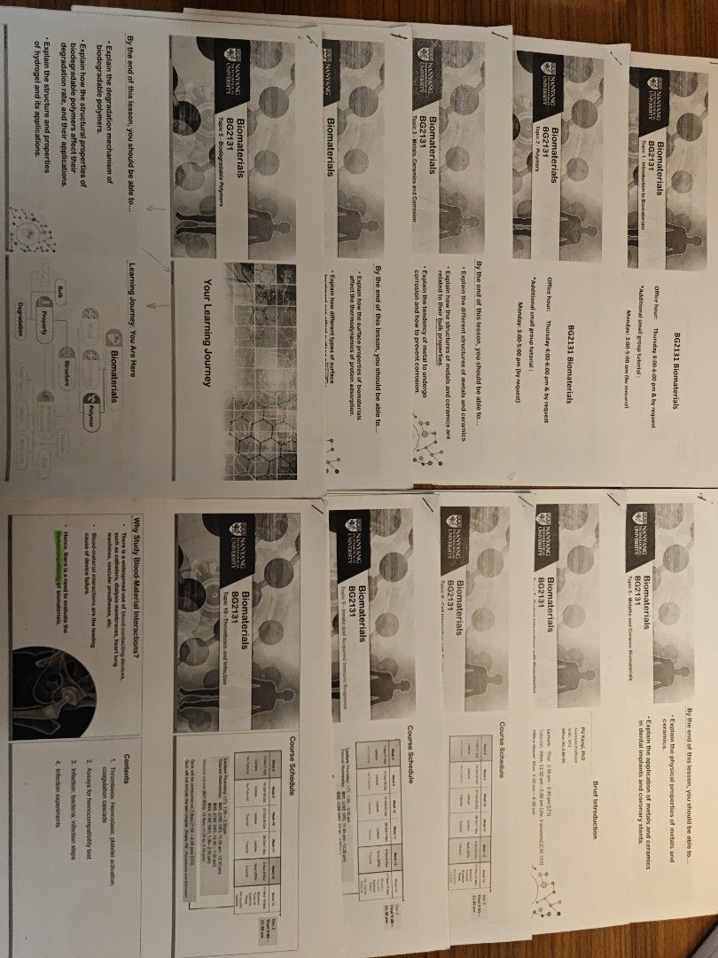 NTU BG2131 Biomaterials Handwritten Lecture Notes, Tutorials and Past ...
