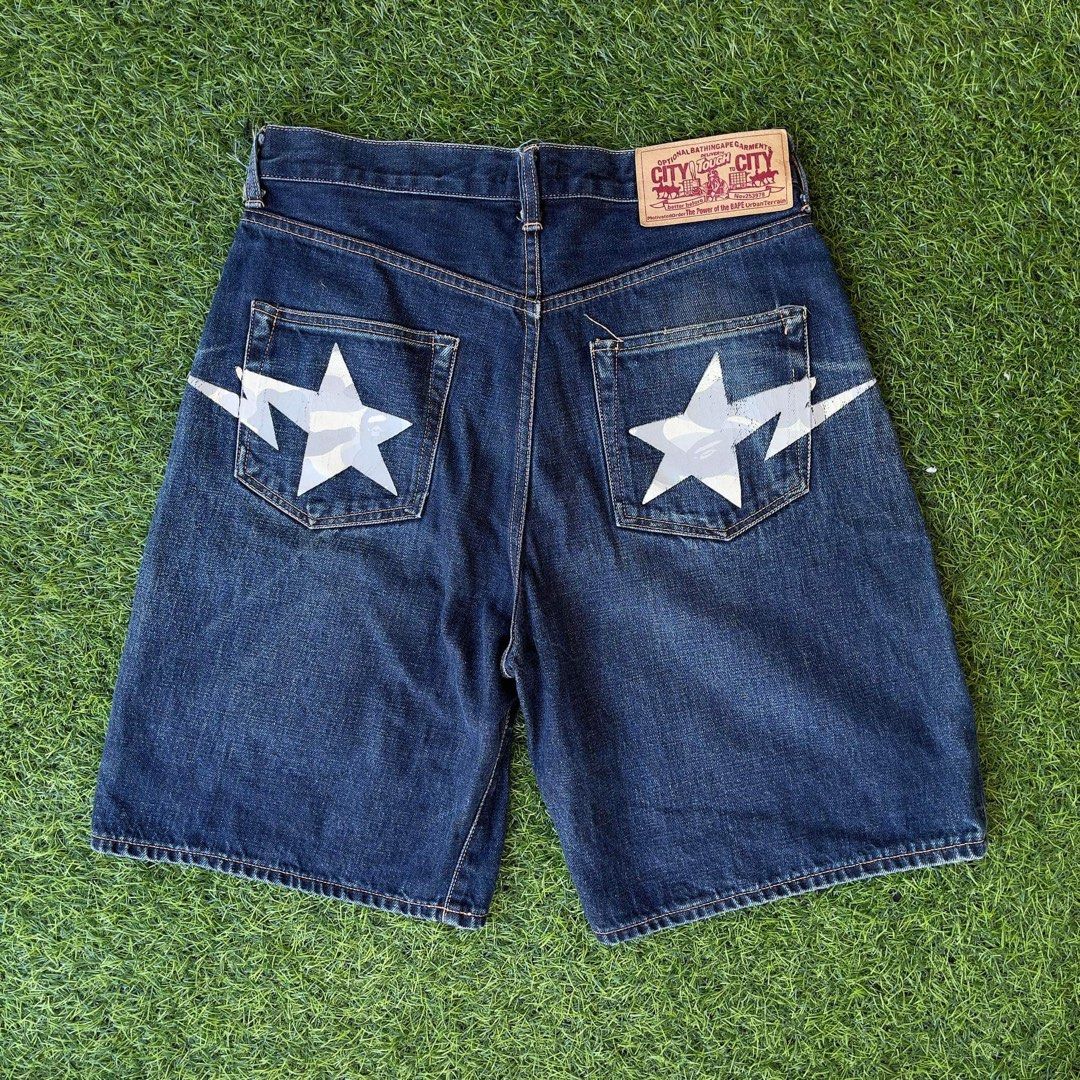 OG BAPESTA NIGO ERA SELVEDGE SNOW CAMO STAR DENIM SHORT / JORTS, Men's ...