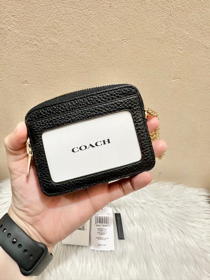 Original Coach Zip Card Case In Black Pebbled Leather, Luxury, Bags ...