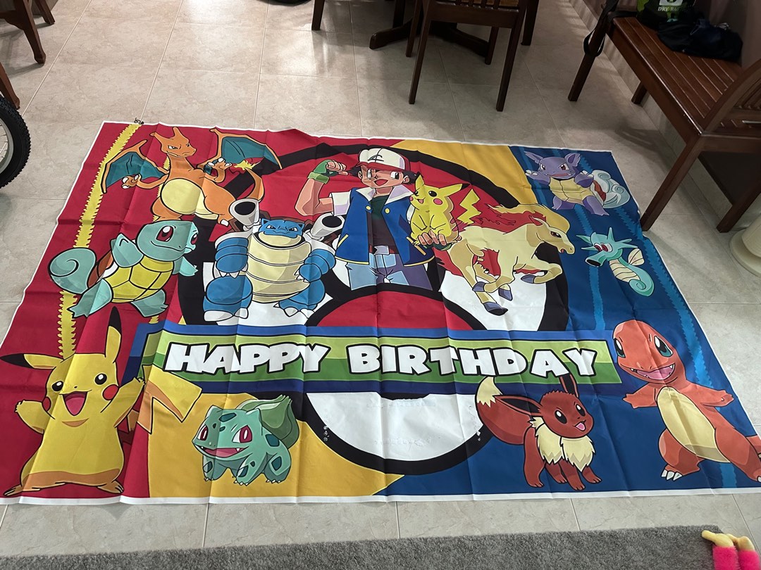 Pokemon Birthday backdrop (cloth type), Hobbies & Toys, Stationery ...