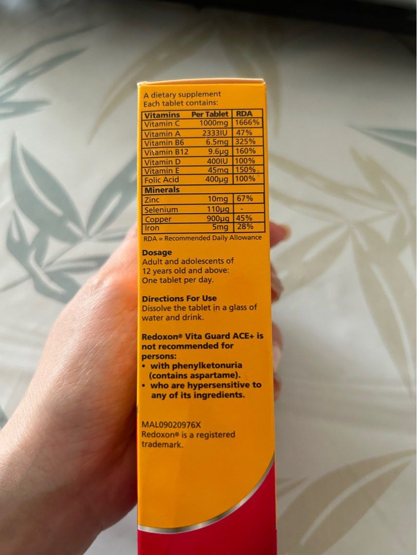 Redoxon Vita Guard ACE+ Effervescent, Health & Nutrition, Health ...