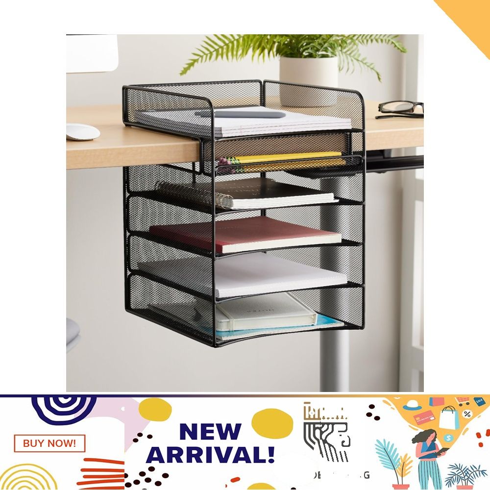 Safco Onyx Hanging Desktop Organizer with 5 Horizontal Trays, Under ...
