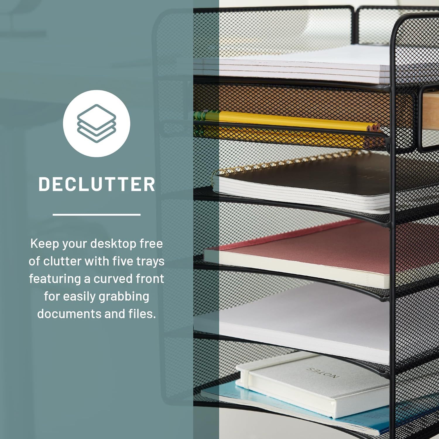 Safco Onyx Hanging Desktop Organizer with 5 Horizontal Trays, Under ...