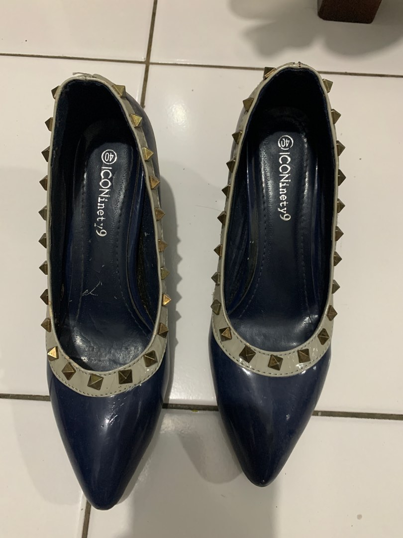Sepatu pesta biru tua merk icon hak 7 cm , Fesyen Wanita, Sepatu di ...