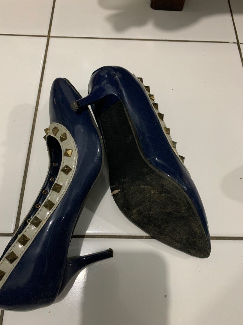 Sepatu pesta biru tua merk icon hak 7 cm , Fesyen Wanita, Sepatu di ...