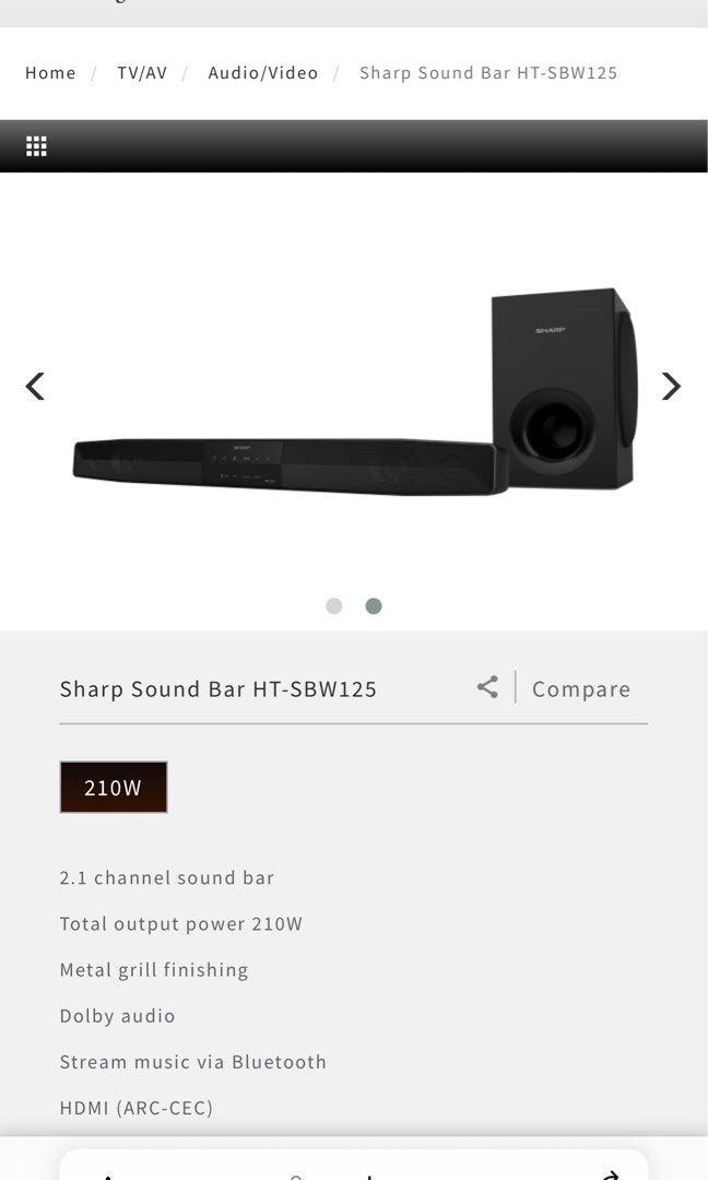 Sharp Sound Bar HT-SBW125, Audio, Soundbars, Speakers & Amplifiers on ...