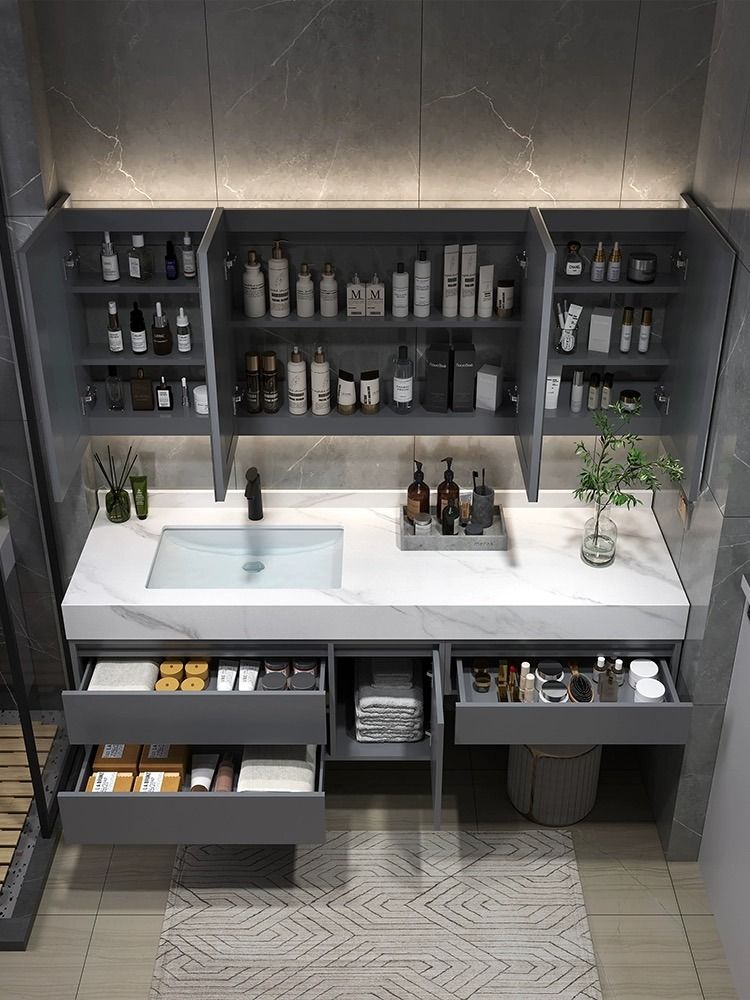 Sleek and Smart: Slate Dressing Table and Bathroom Cabinet Combo for ...