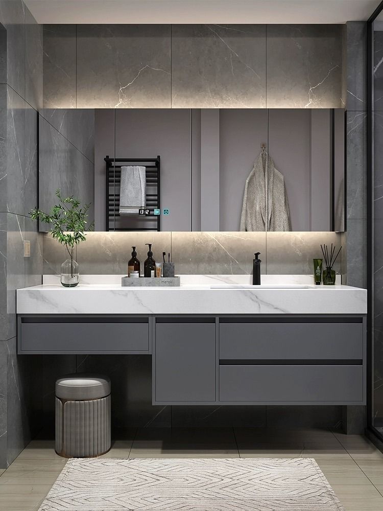 Sleek and Smart: Slate Dressing Table and Bathroom Cabinet Combo for ...