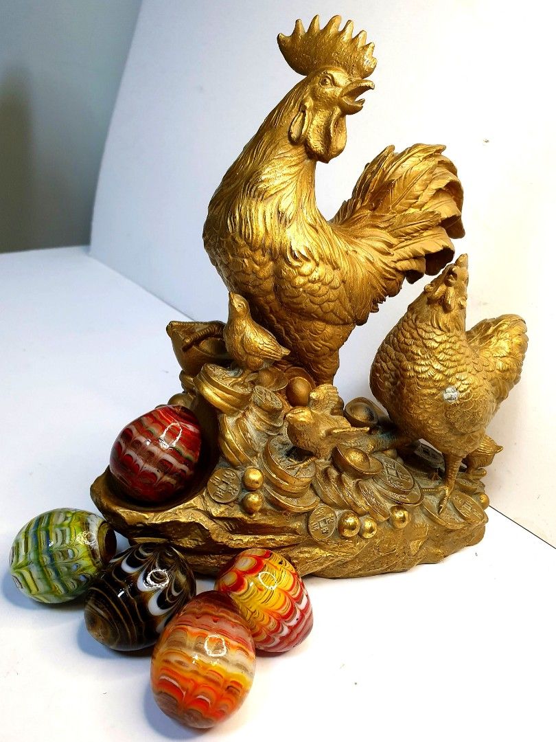 Solid brass rooster,hen and chickens sculpture statue display, Hobbies ...