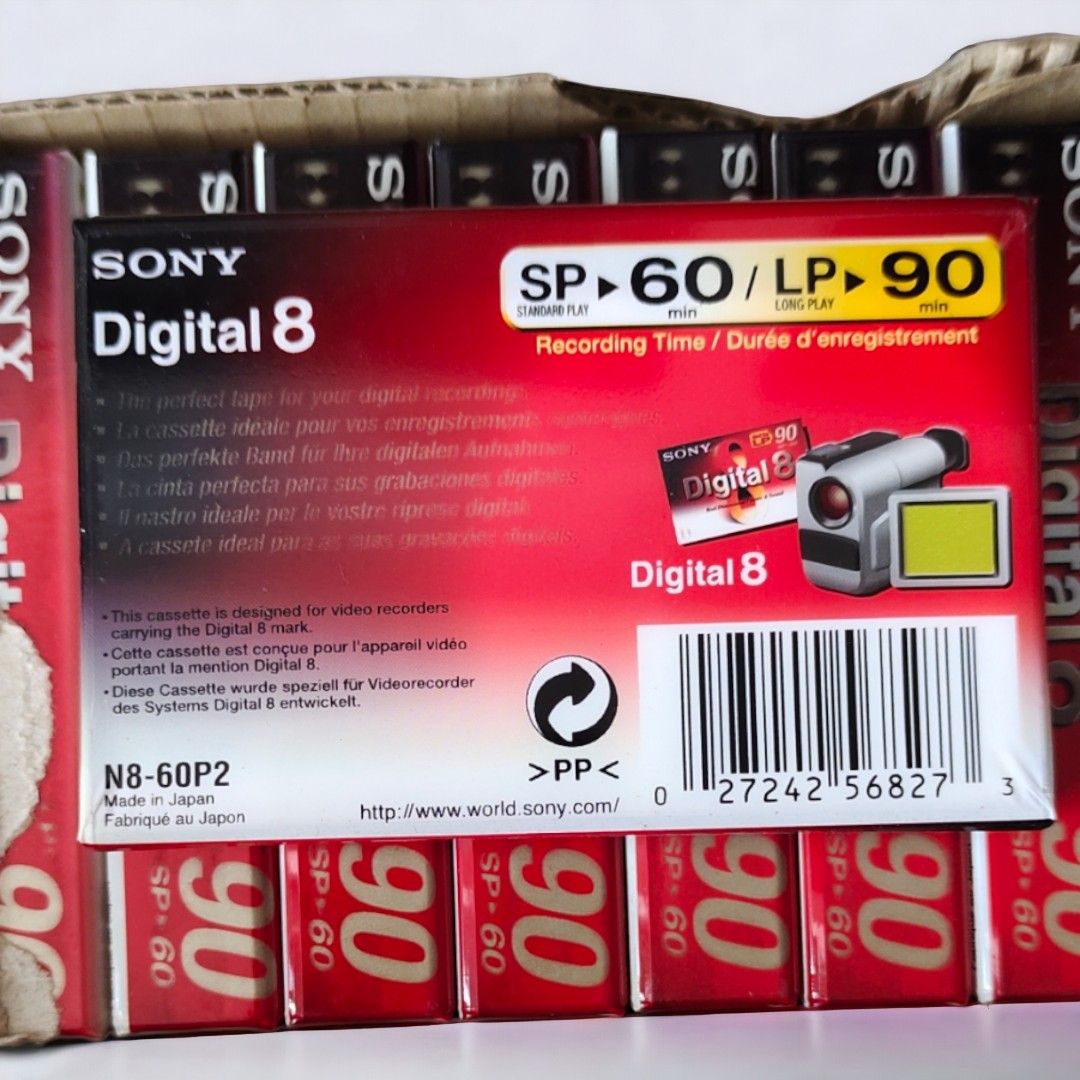 Sony Digital 8 Video Cassette Kaset N8-60P2 E 8mm, Fotografi di Carousell