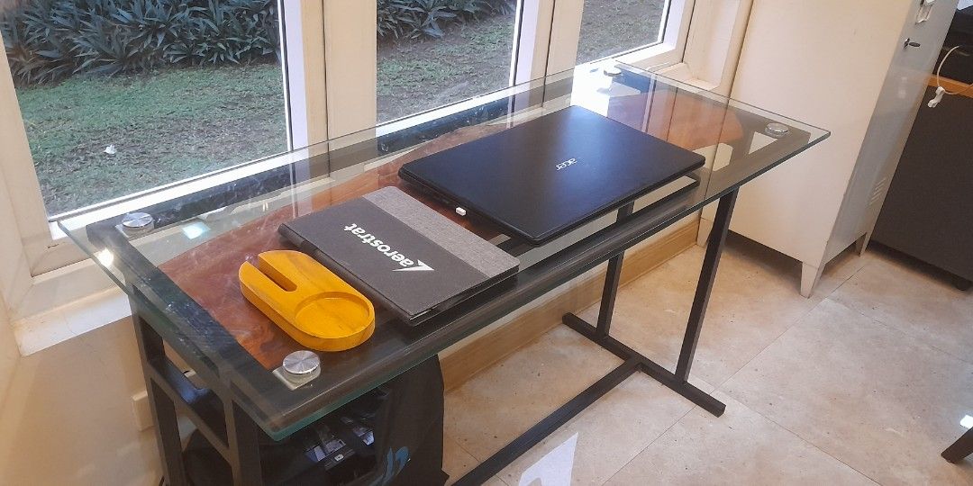 Study Computer Table Glass Top, Furniture & Home Living, Furniture ...