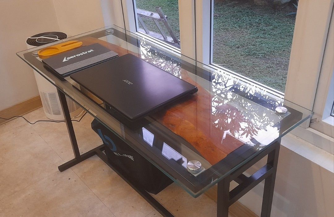 Study Computer Table Glass Top, Furniture & Home Living, Furniture ...