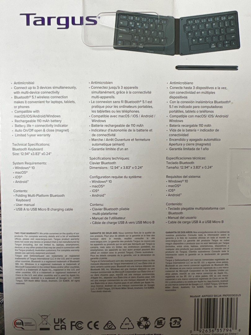Targus Wireless Folding Keyboard with Bluetooth, Computers & Tech ...