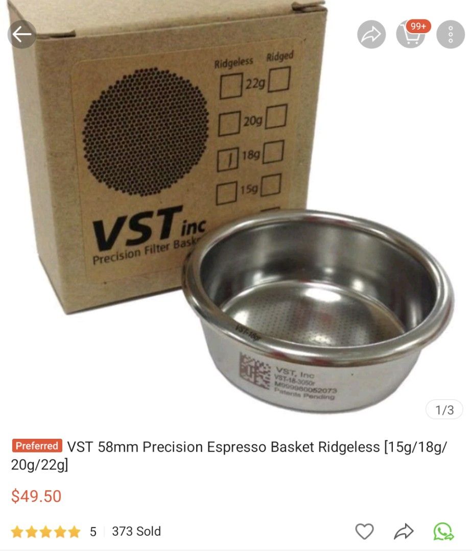 VST precision basket ridgeless 58mm 20-22g, TV & Home Appliances ...