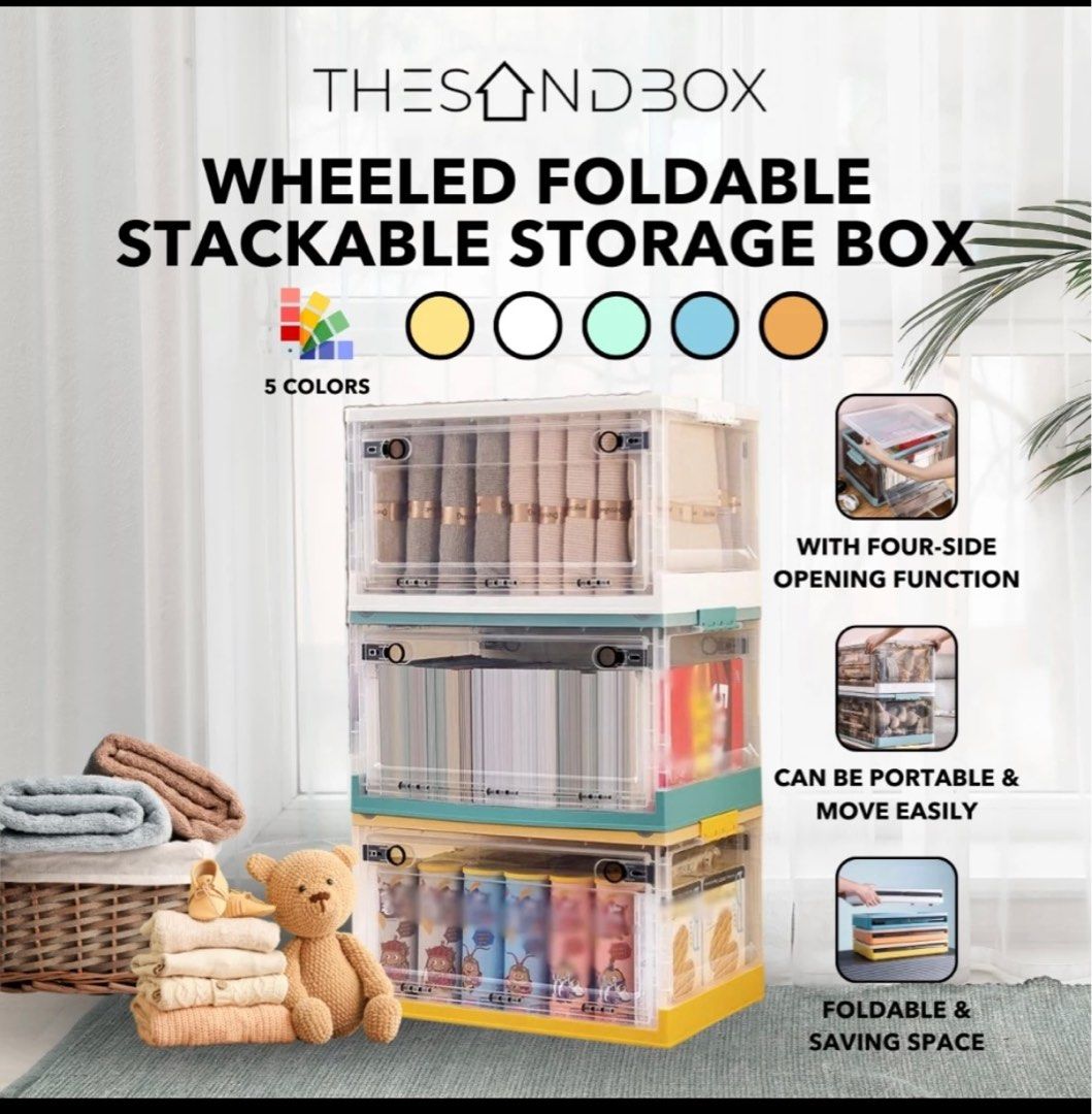 Wheeled Foldable Stackable Storage Box, Furniture & Home Living, Home ...