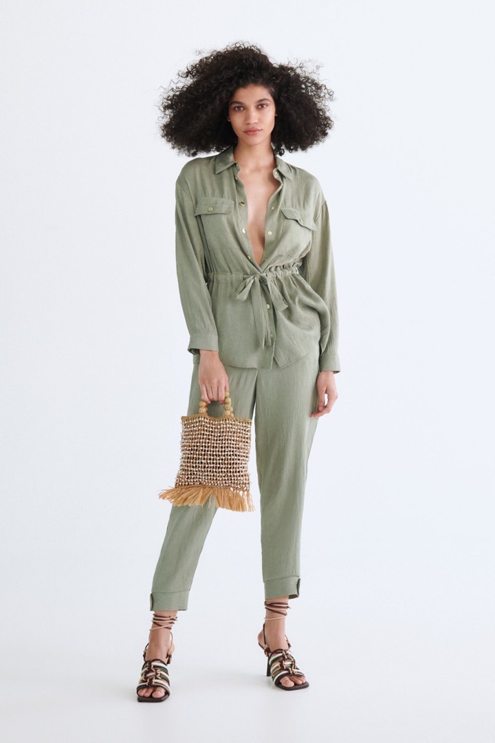 Zara Wringkle Look Satin Effect Jogging Pants, Fesyen Wanita, Pakaian ...