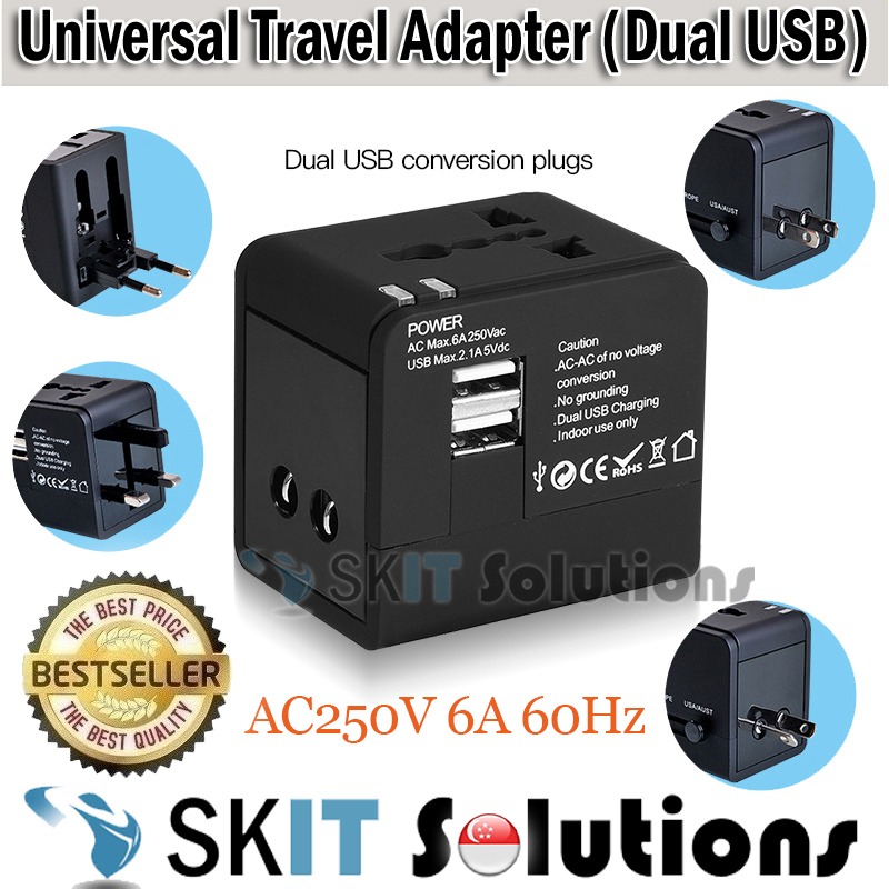 2.1A Dual Port Global Universal Travel Adapter 2 USB International ...