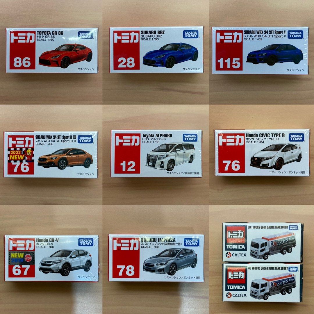 $6 each Tomica Models Toyota 86, Alphard, Subaru BRZ, Impreza WRX ...