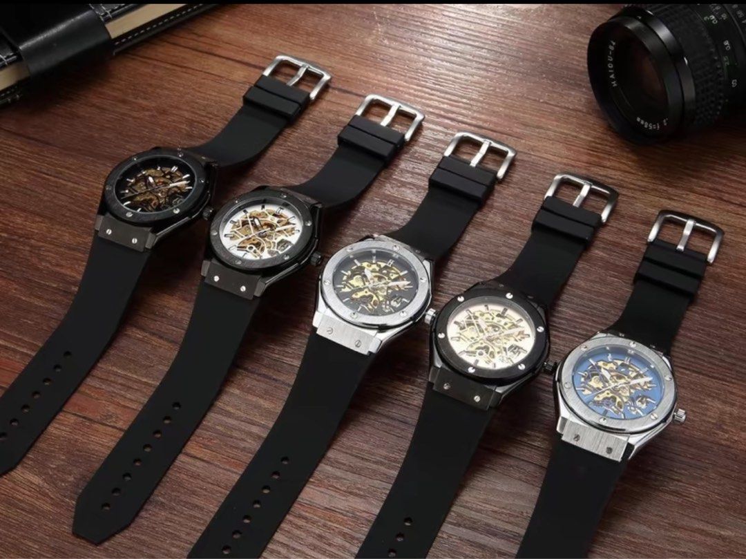 Automatic skeleton watch stainless steel rubber strap, Men's Fashion ...