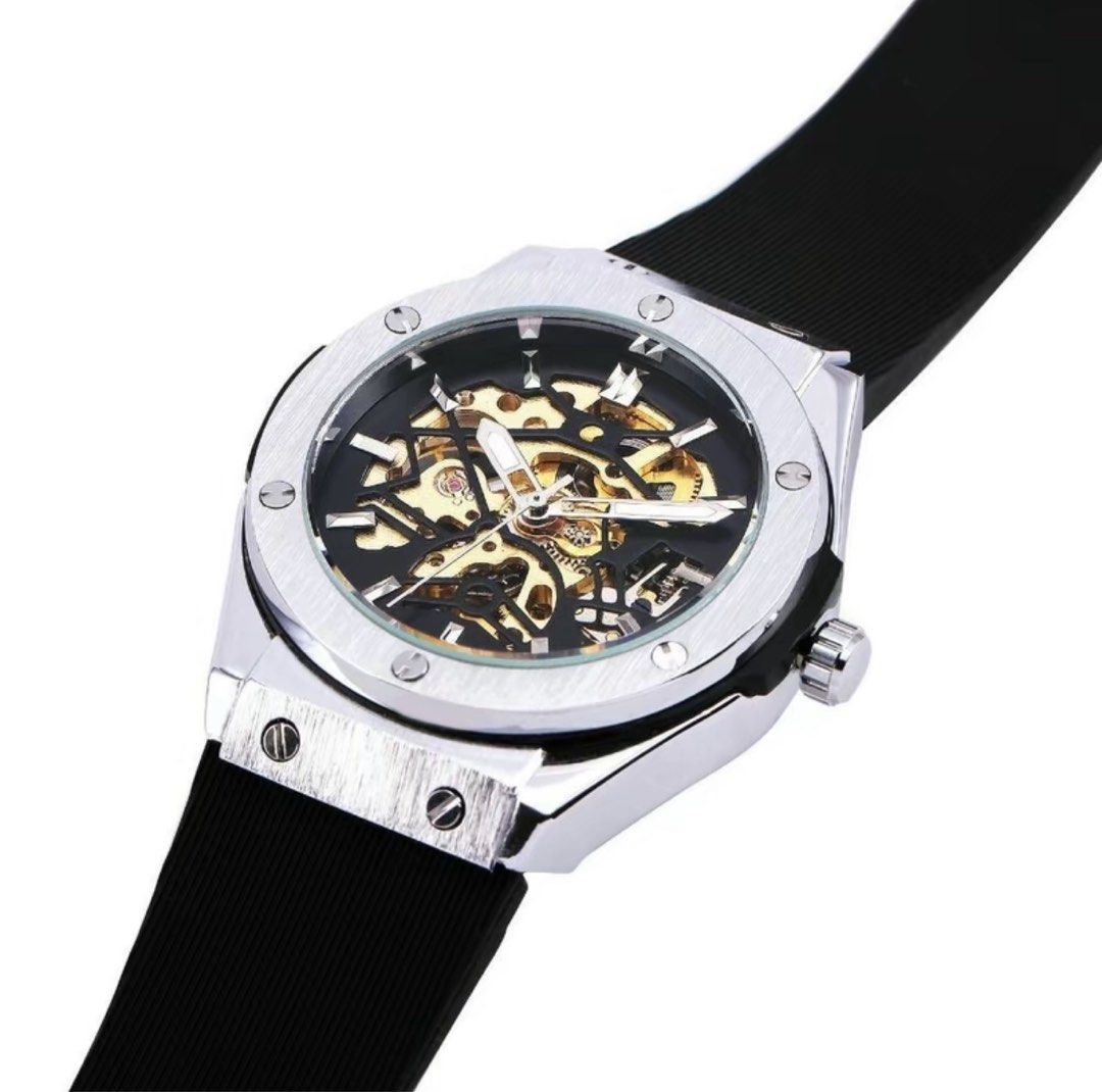 Automatic skeleton watch stainless steel rubber strap, Men's Fashion ...
