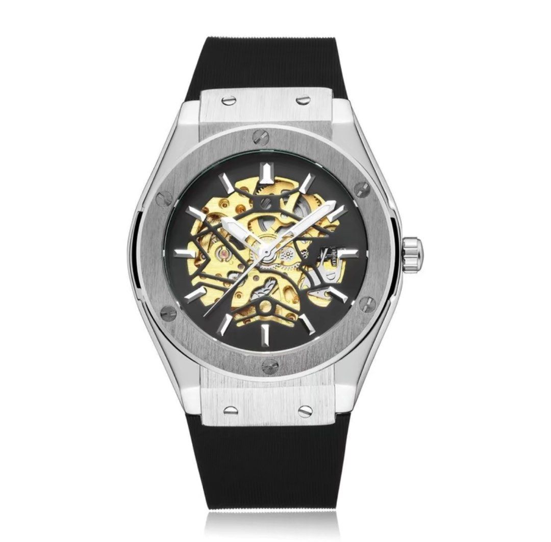 Automatic skeleton watch stainless steel rubber strap, Men's Fashion ...