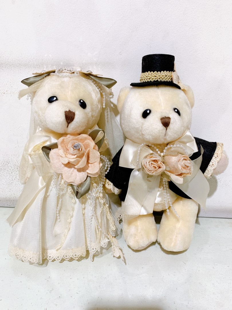 Boneka beruang teddy bear wedding couple mirip lovely lace flower, Toys ...