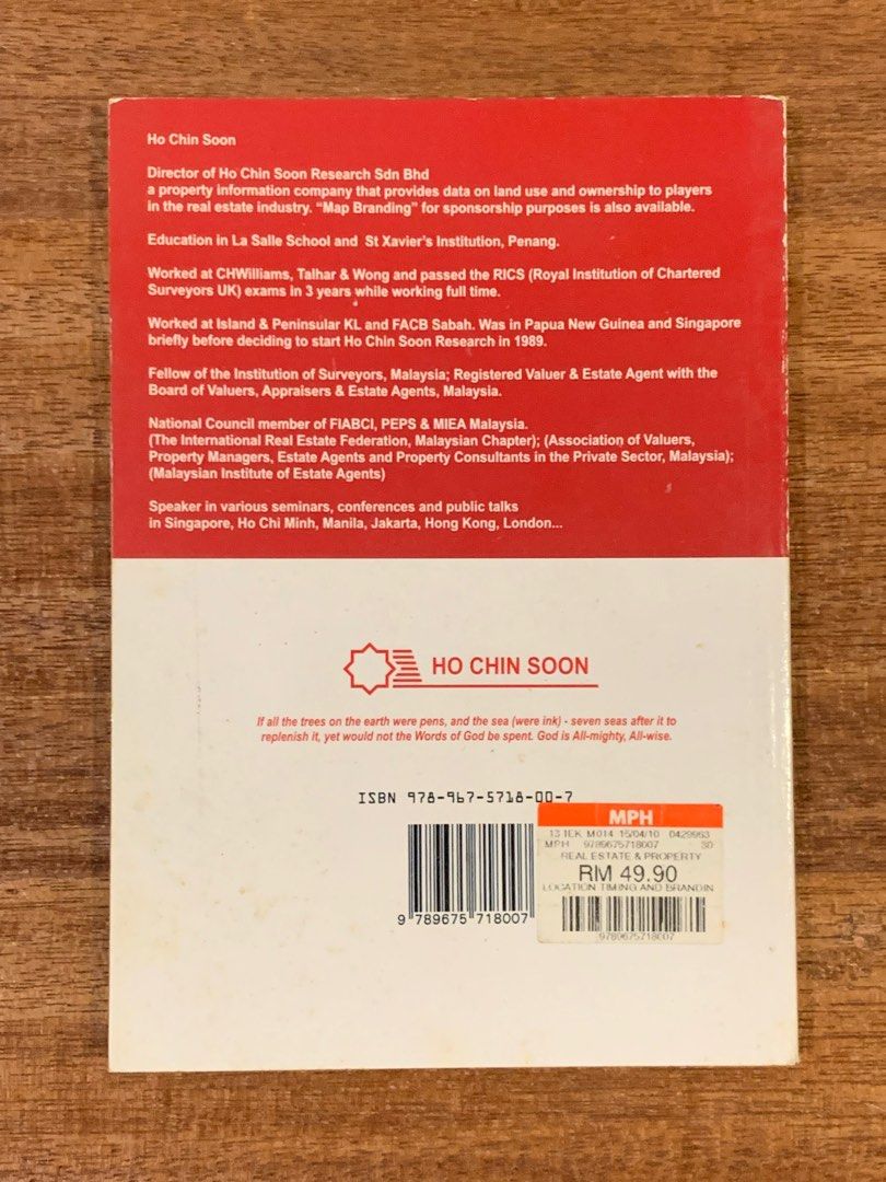 Chin Soon's Real Estate Mantra LOCATION, TIMING & BRANDING book by HO ...