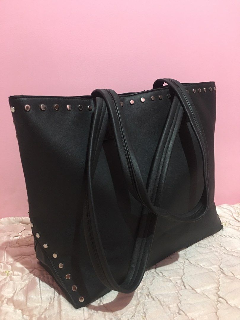 CLN Black Studded Tote Bag/Shoulder bag, Women's Fashion, Bags ...