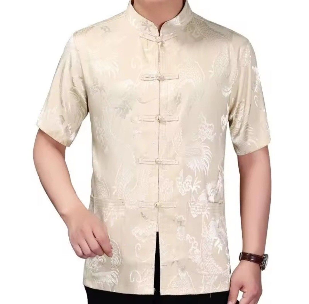 CNY Dragon Tang Suit Traditional costume men shirt - beige - L, Men's ...