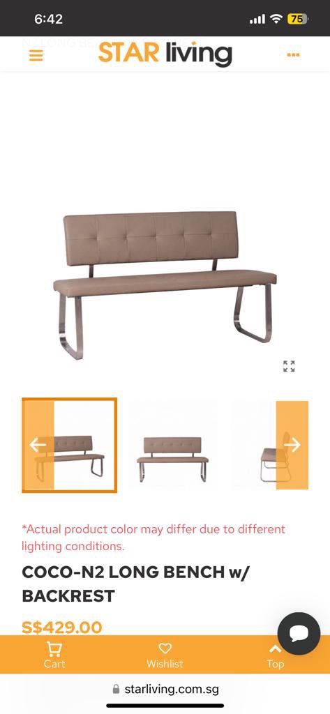 COCO-N2 Long Bench with Backrest, Furniture & Home Living, Furniture ...