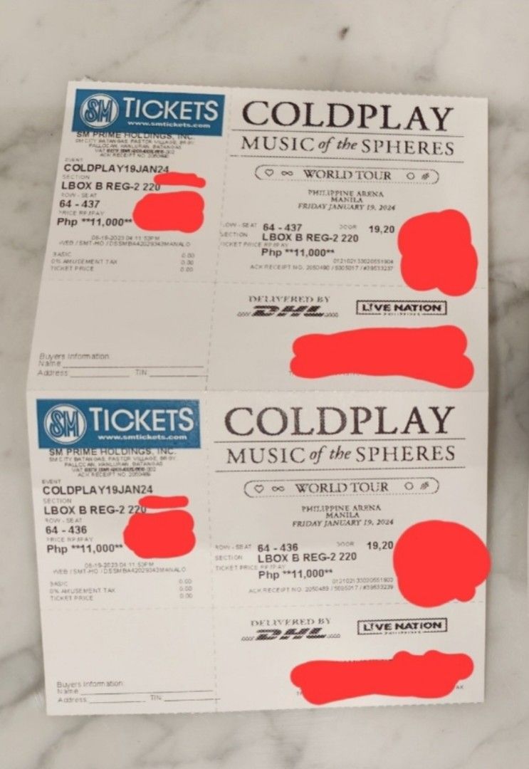 COLDPLAY Day 1 Concert Ticket January 19, 2024, Tickets & Vouchers ...