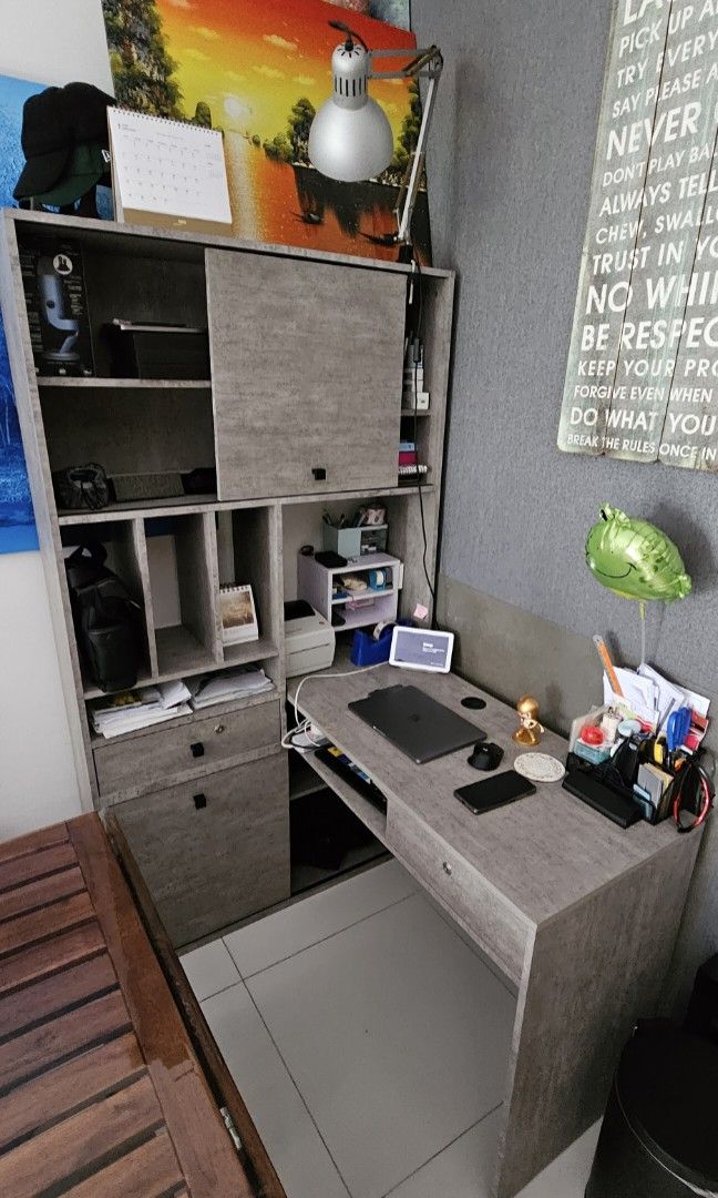 Corner study table with cabinet storage., Furniture & Home Living ...