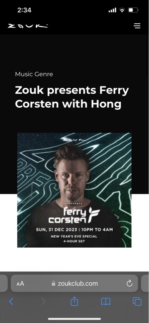 Ferry Corsten @ Zouk, Tickets & Vouchers, Event Tickets on Carousell