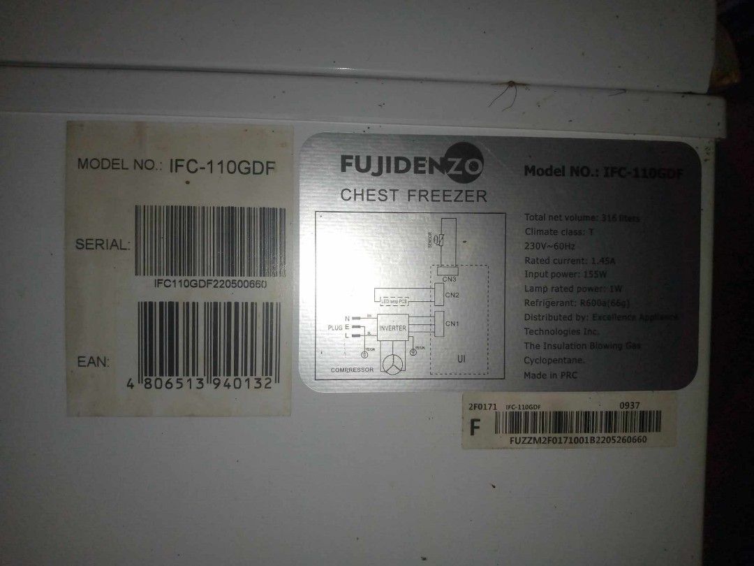 FUJIDENZO IFC-110GDF HD INVERTER CHEST FREEZER (11 cu. ft.), TV & Home ...