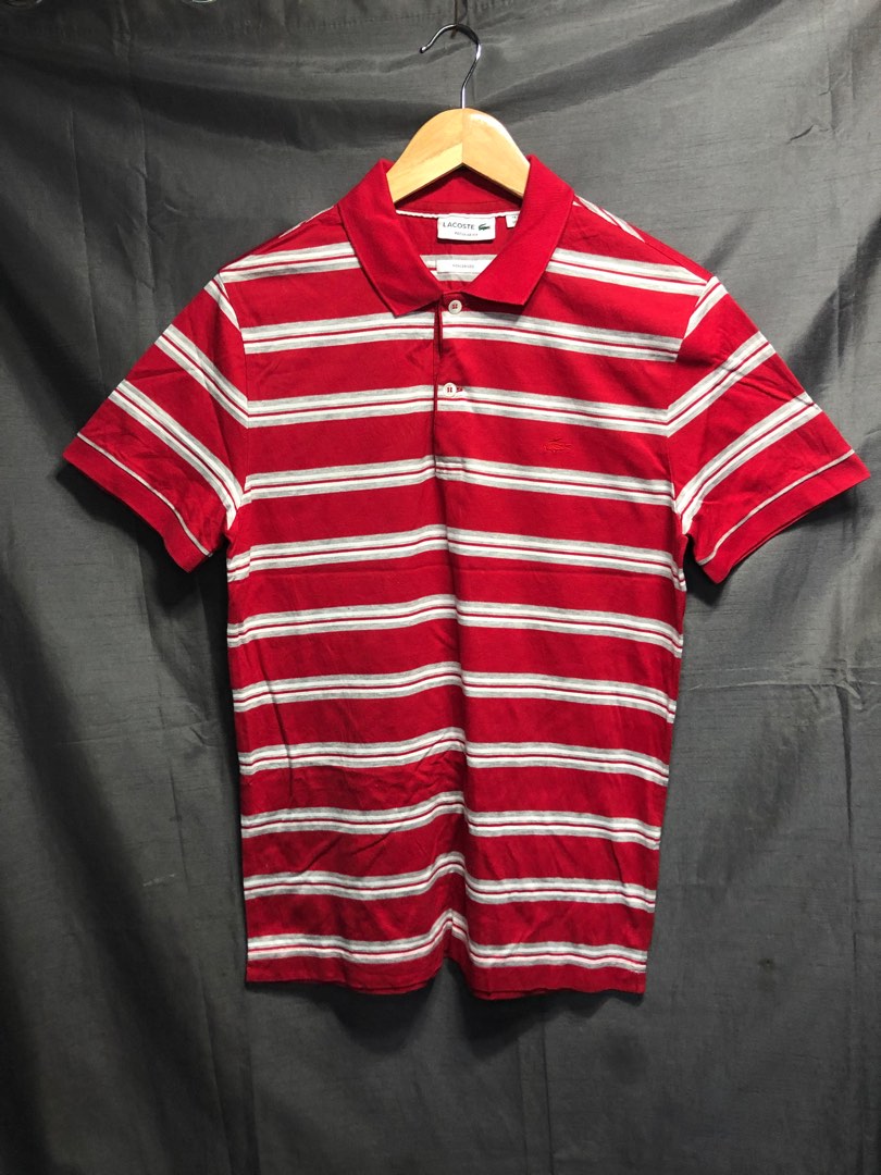 LACOSTE RED STRIPE POLO TSHIRT, Men's Fashion, Tops & Sets, Tshirts ...