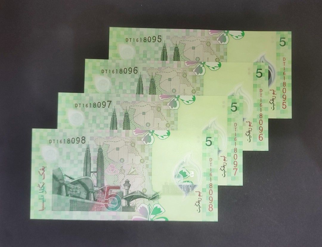 Malaysia RM5 ( 11th ) Polymer 4 Pieces R/N Banknotes, Hobbies & Toys ...