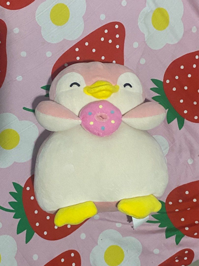 miniso pink penguin donut plushie stuffed toy, Hobbies & Toys, Toys ...