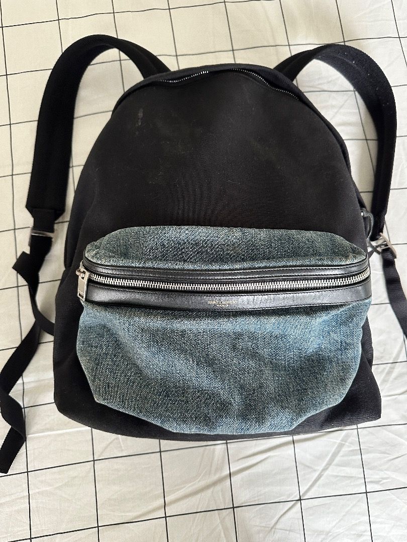 YSL Saint Laurent Nylon Denim Classic Hunting Backpack Black Light Blue ...