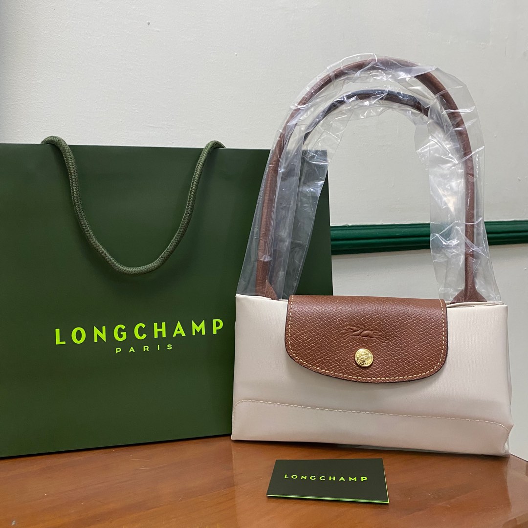 Original Longchamp Le Pliage Paper White Medium Long Handle, Luxury ...
