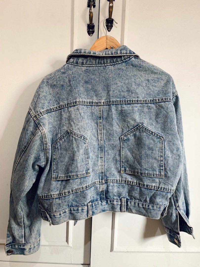 Oversized Denim semi crop jacket, Women's Fashion, Coats, Jackets and ...