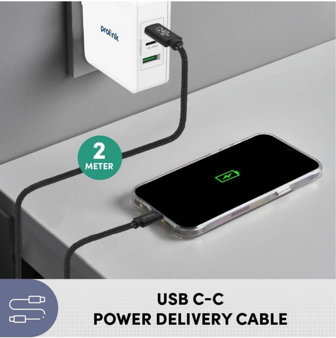 Prolink 240W USB C-C PD 3.1 E-Mark USB C-C Cable (2 meter), Computers ...
