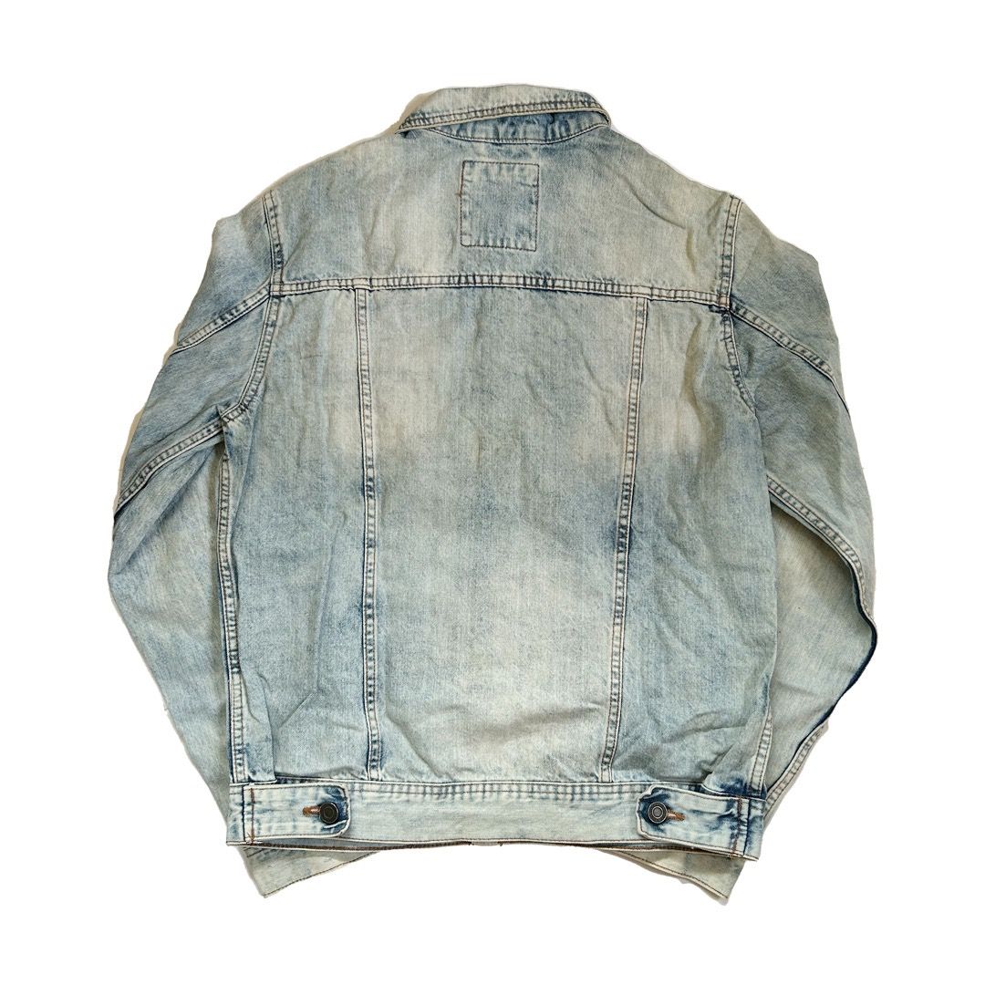 Pull & Bear Denim Jacket Tailored Classic Oversized Vintage Blue White ...