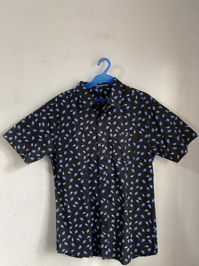 Rafael Black Button Down Polo with Leaf Designs XL, Men's Fashion, Tops & Sets, Tshirts & Polo ...
