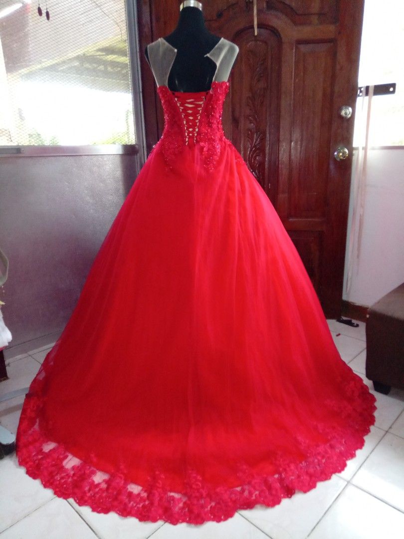 Red debut ballgown, Women's Fashion, Dresses & Sets, Evening dresses ...